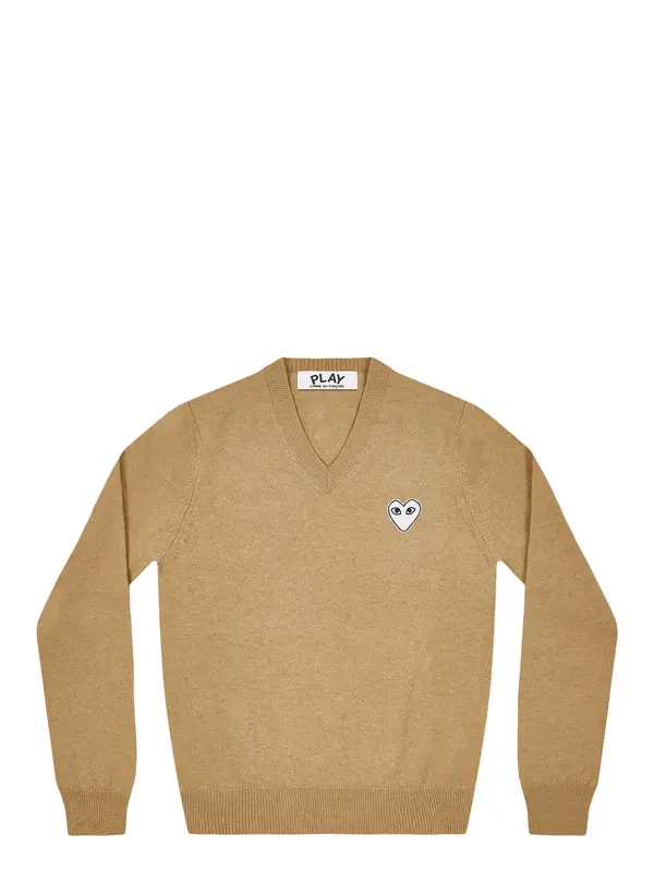 Play Comme Des Garcon Heart V-neck Sweater - Tan