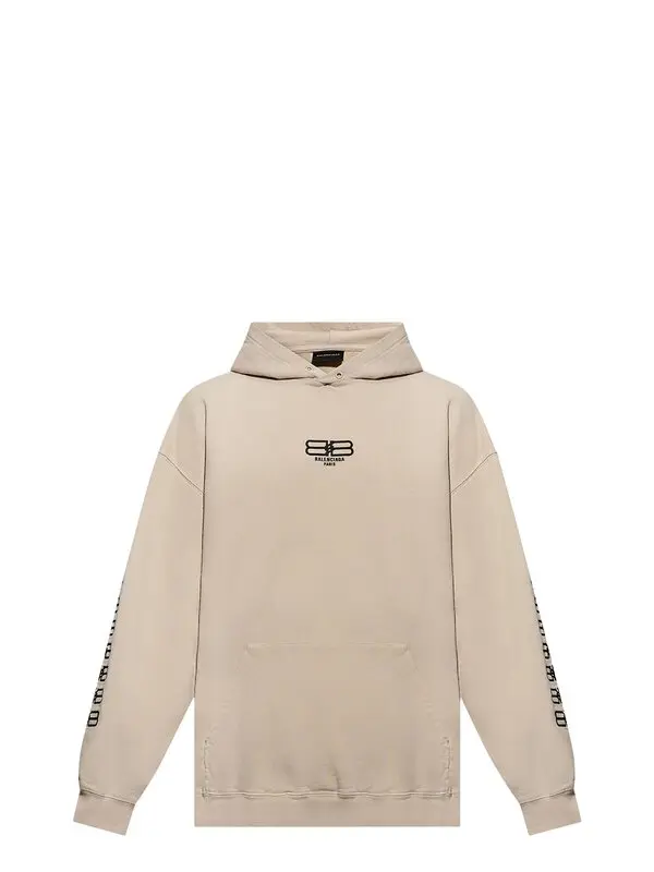 Balenciaga Bb Logo Embroidered Popover Hoodie - Tan