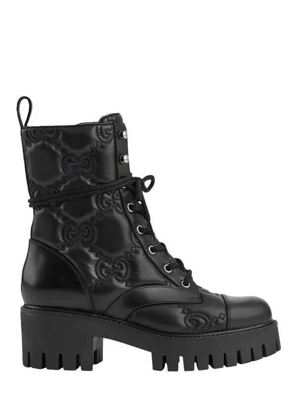Gucci Gg Matelassé Lace-up Boots - Black