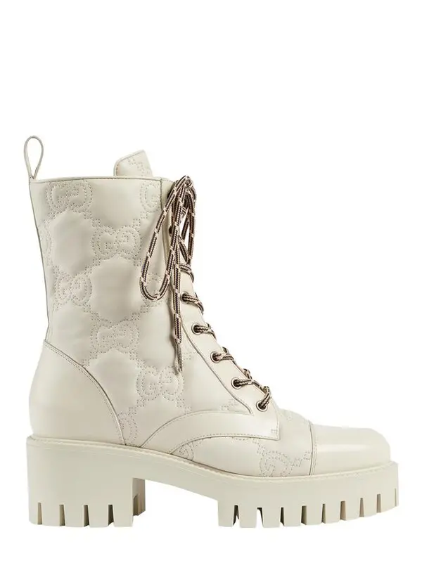 Gucci Gg Matelassé Lace-up Boots - Cream