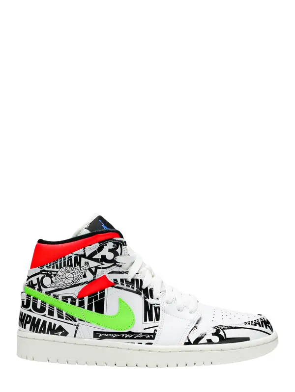 JORDAN 1 Mid Over-print Logos Sneaker - White