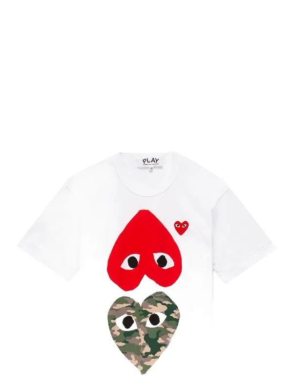 Play Comme Des Garcon Double Heart Tee - White