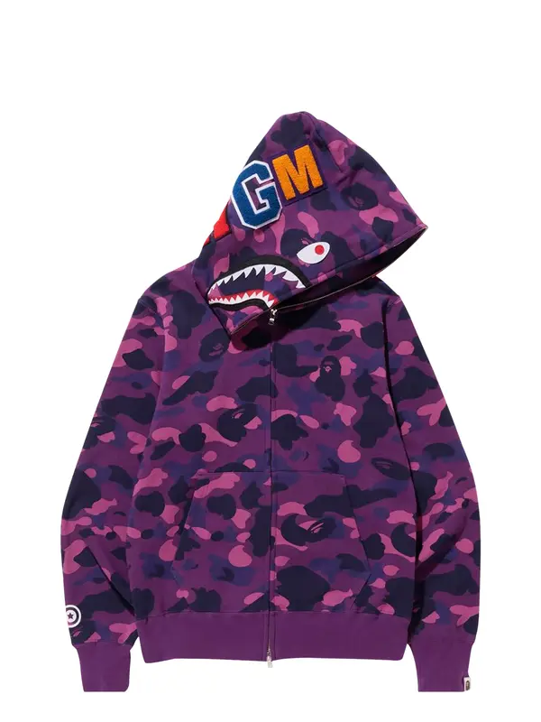 BAPE Color Camo Shark Full Zip Hoodie - Purple