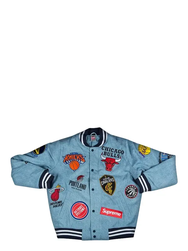 Supreme X Nike X Nba Teams Warm Up Denim Jacket - Blue