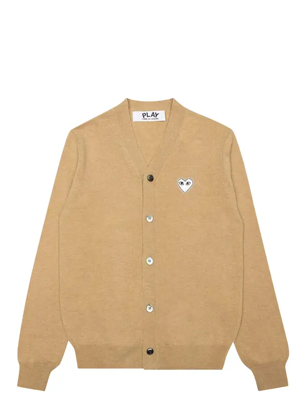 Play Comme Des Garcon Woven V-neck Cardigan - Tan