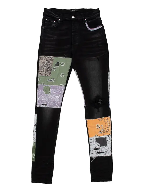 Amiri Bandana Art Patch Skinny Jeans - Black