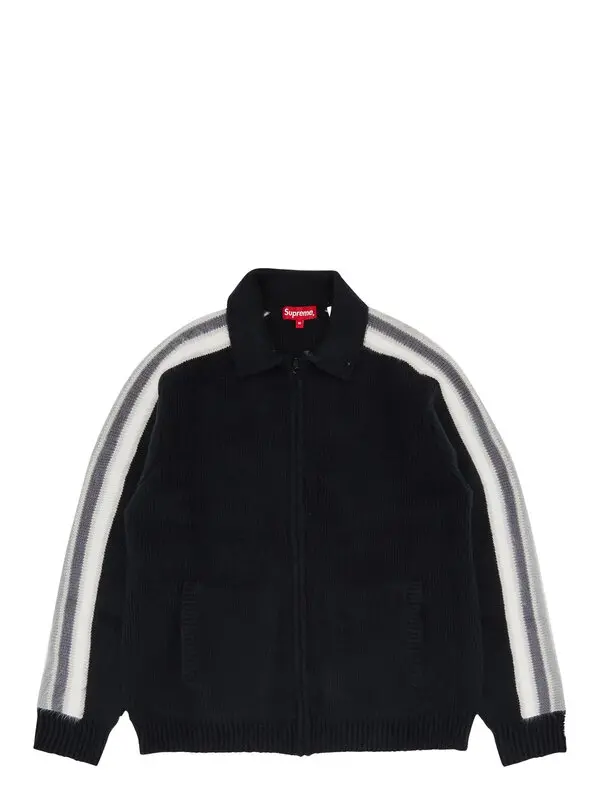 Supreme Sleeve Stripe Zip Up Sweater - Black