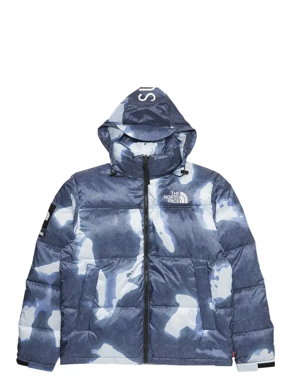 Supreme X The North Face Bleached Denim Print Nuptse Jacket - Blue