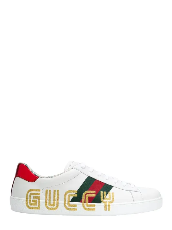 Gucci Ace Low Top Sneaker With Guccy Print - White