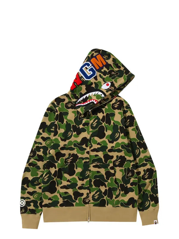 A BATHING APE Big Abc Camo Shark Full Zip Hoodie - Green