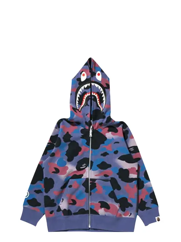 A BATHING APE Grid Camo Shark Zip Hoodie - Purple
