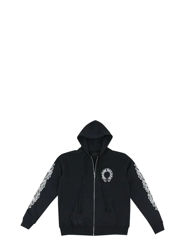 Chrome Hearts Horseshoe Floral Cross-sleeve Zip Up Hoodie - Black