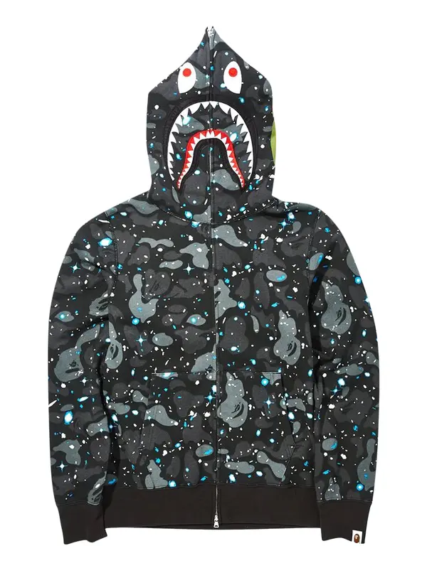 BAPE Space Camo Shark Full Zip Hoodie - Black