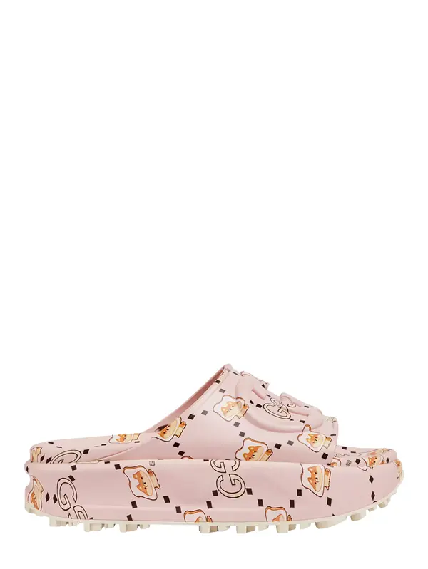 Gucci X Pikarar 'gg Animal Print' Slide Sandal - Pink