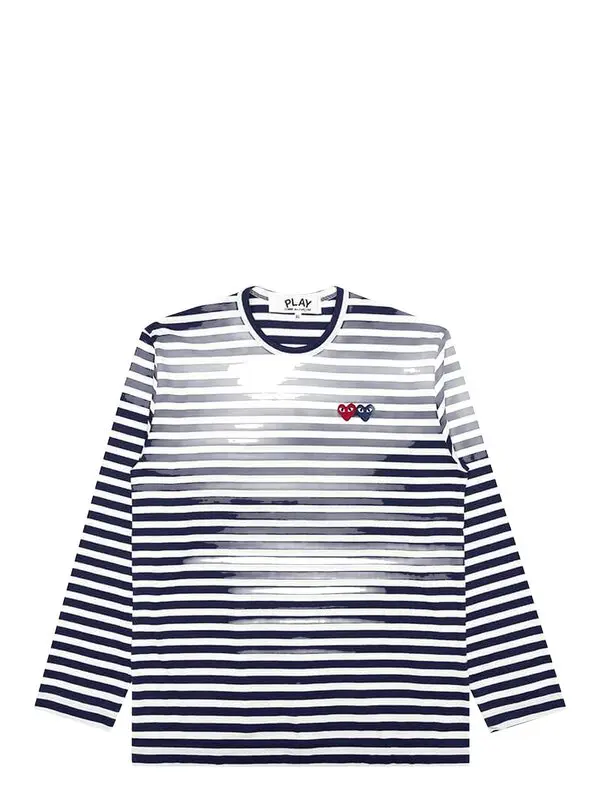 Play Comme Des Garcon Double Heart Striped Shirt /navy - White