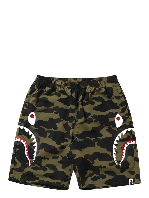 BAPE 1st Camo Side Shark Beach Shorts - Green