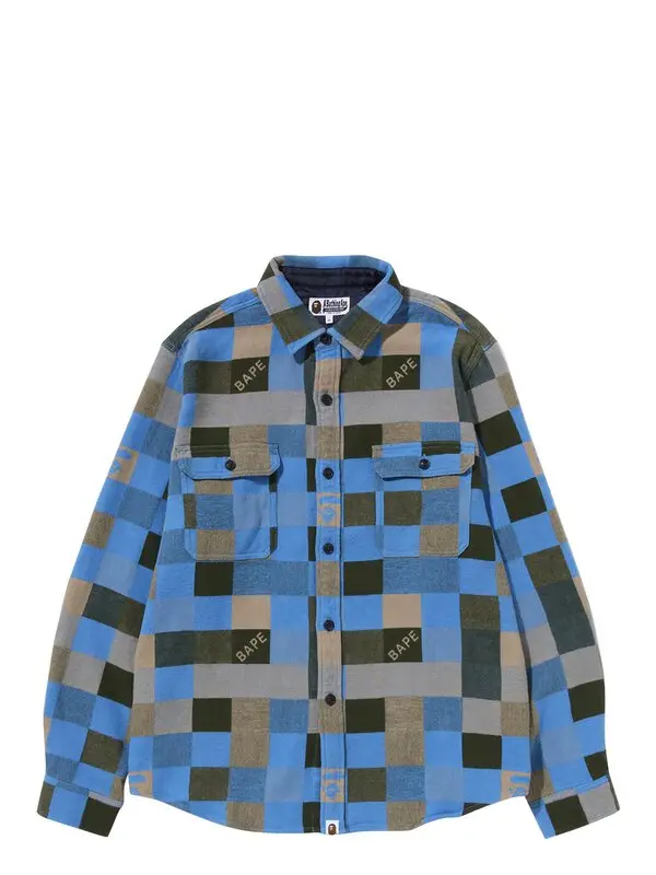 A BATHING APE Block Check Relaxed Fit Shirt 'beige - Cream