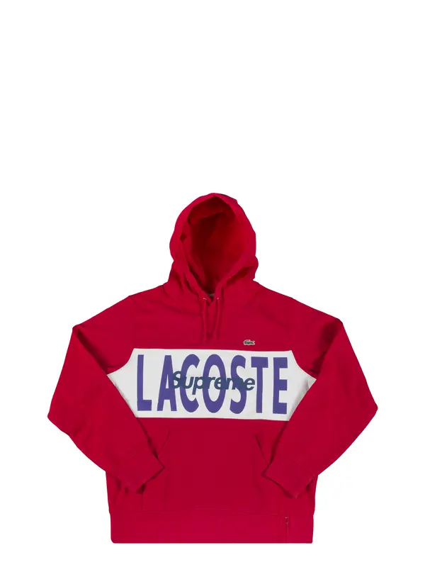 Supreme X Lacoste Logo Panel Hooded Sweatshirt - Red