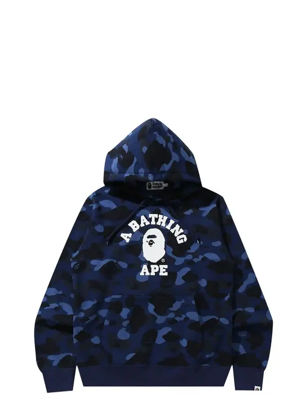 A BATHING APE Color Camo College Pullover Hoodie - Blue