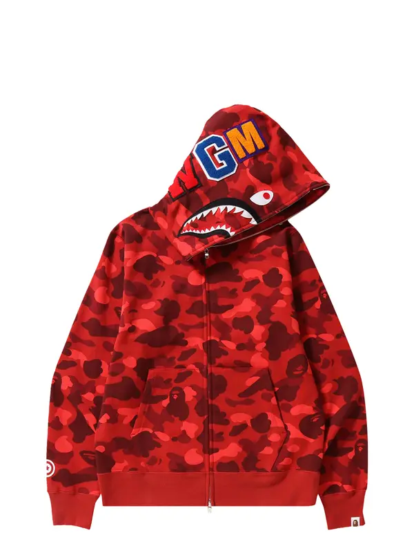 BAPE Color Camo Shark Full Zip Hoodie - Red