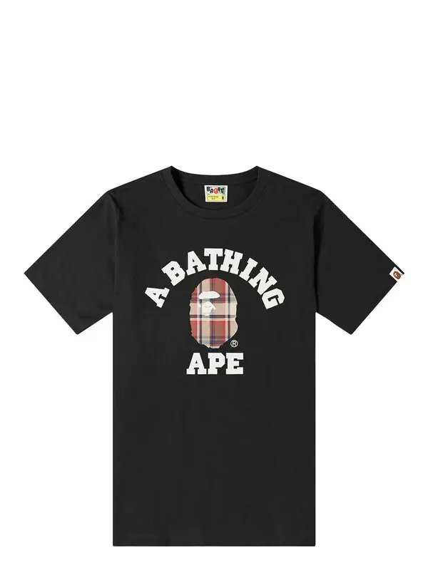 A BATHING APE Check College Tee /red - Black