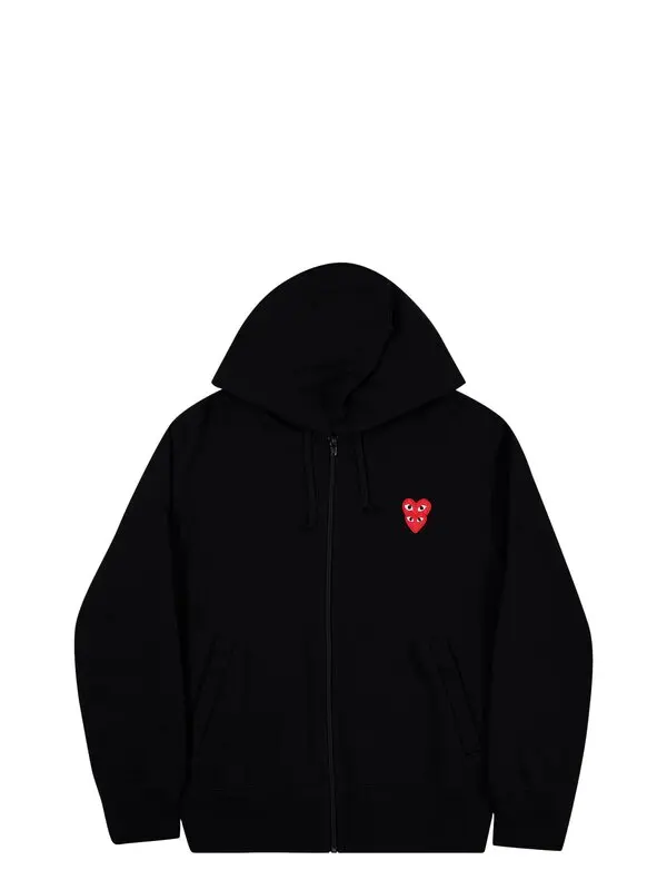 Play Comme Des Garcon Heart Logo Zip Up Hoodie - Black