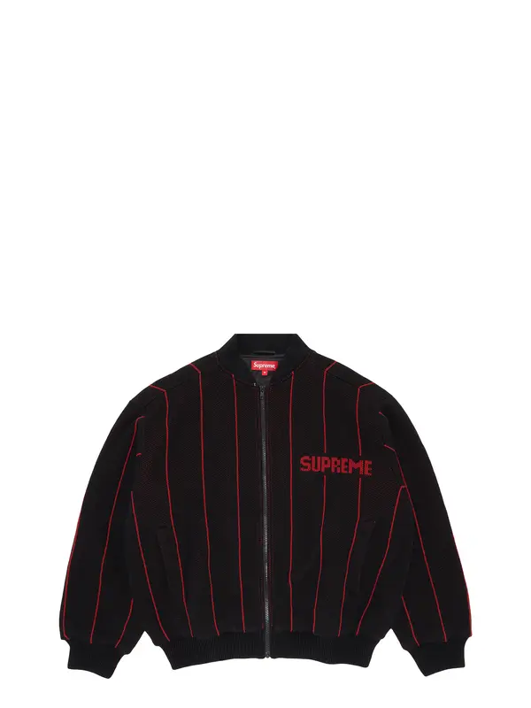 Supreme Pinstripe Varsity Zip Up Sweater - Black