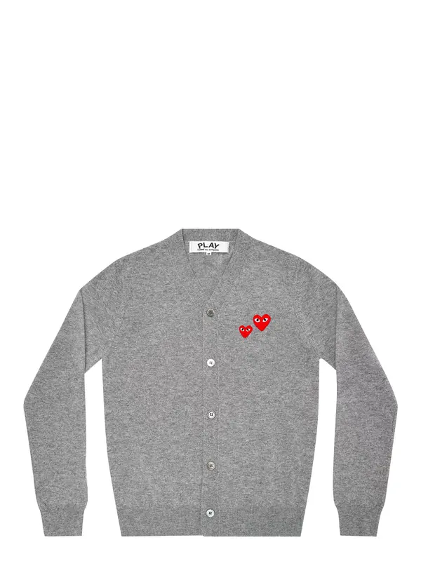 Play Comme Des Garcon Duo Heart Cardigan - Grey