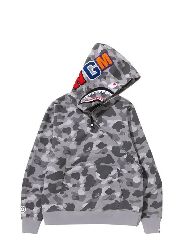 BAPE Honeycomb Camo Shark Full Zip Hoodie - Grey
