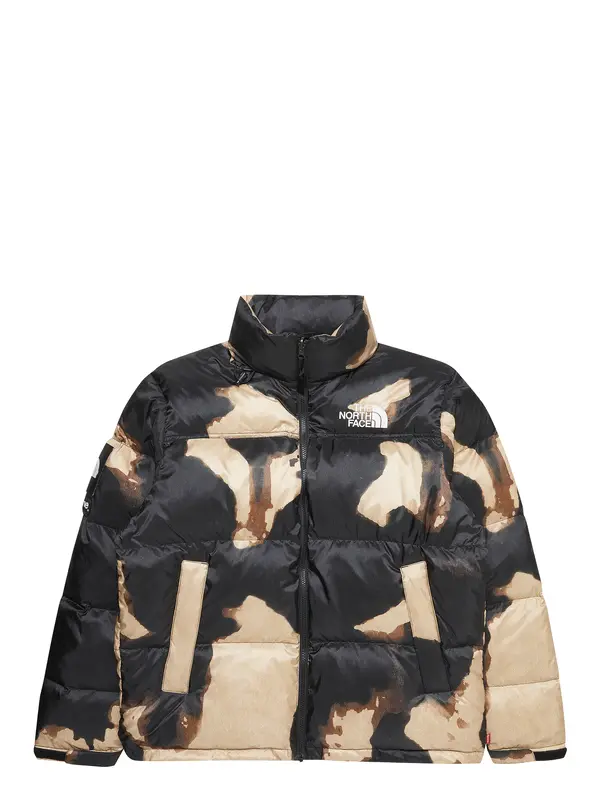 Supreme X The North Face Bleached Denim Print Nuptse Jacket - Black