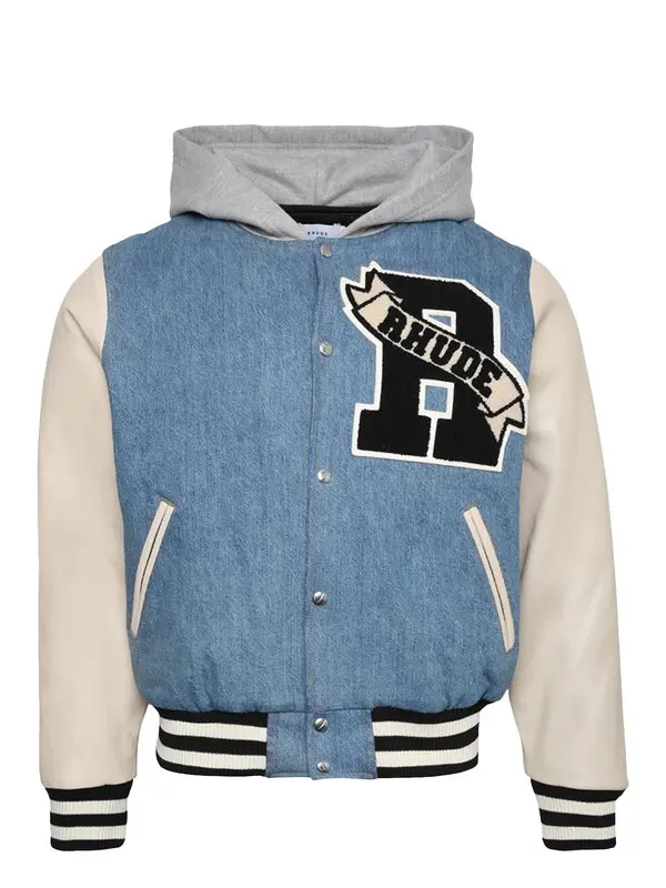 Rhude Hooded Varsity Jacket - Blue