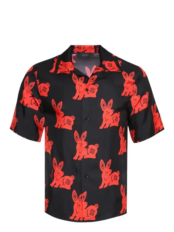 Amiri Rabbit Allover Bowling Shirt - Black
