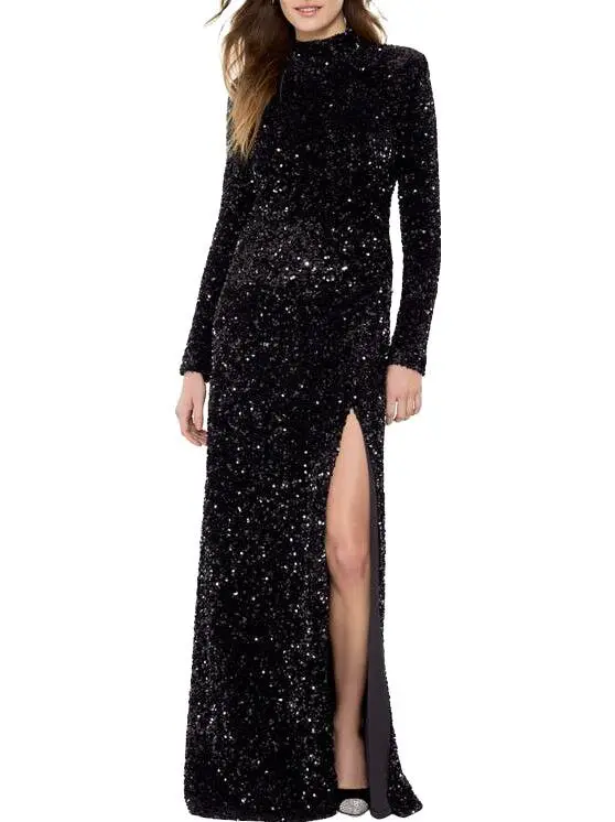 Likely Kerry Sequin Long Sleeve Gown - Black