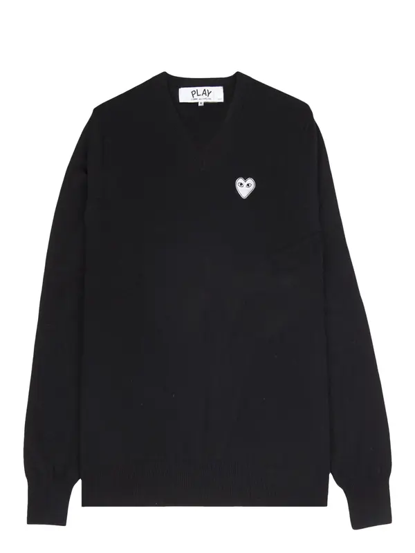 Play Comme Des Garcon Heart V-neck Sweater - Black