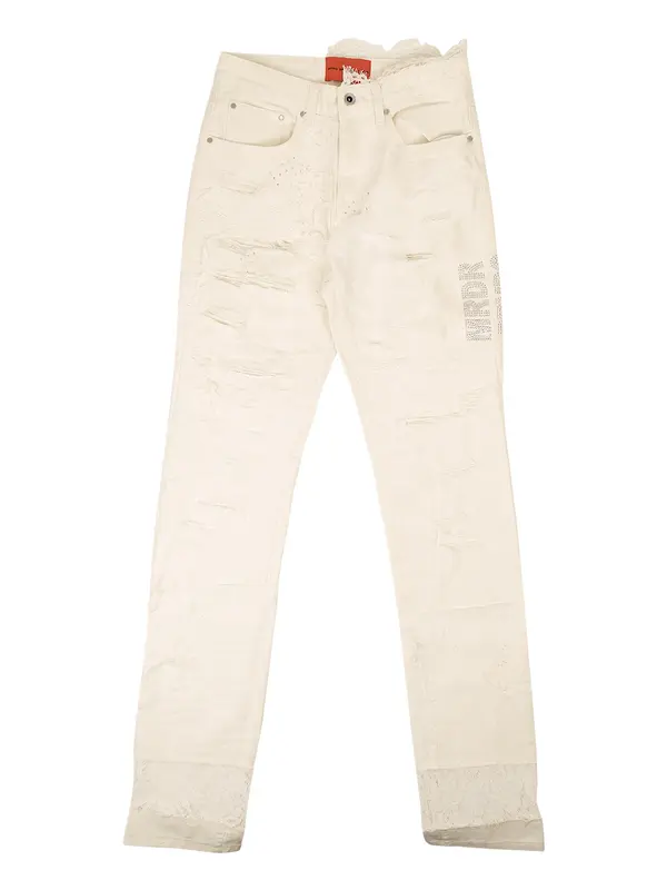 WHO DECIDES WAR BY EV BRAVADO Altar Lace Detail Denim Jeans - White
