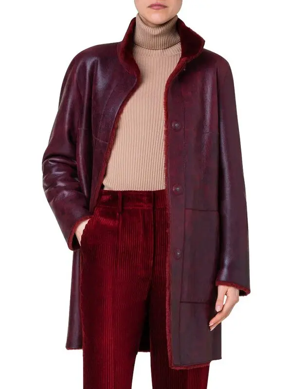 Akris Genuine Shearling Reversible Coat - 669 Crimson