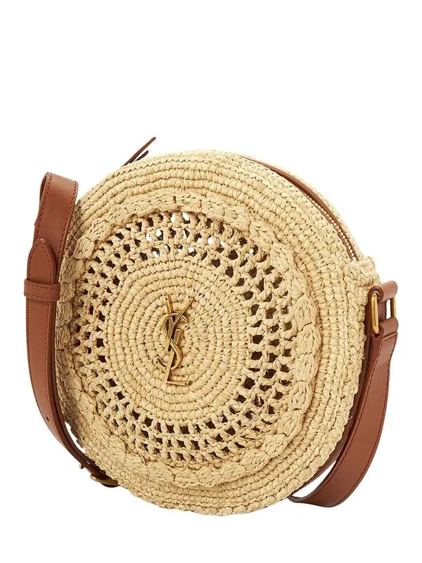 Saint Laurent Round Basket Weave Crossbody Bag - Tan