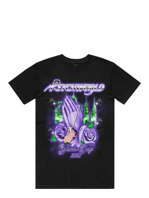 PSYCHWORLD X Yams Day 2021 Praying Hands T-shirt - Black