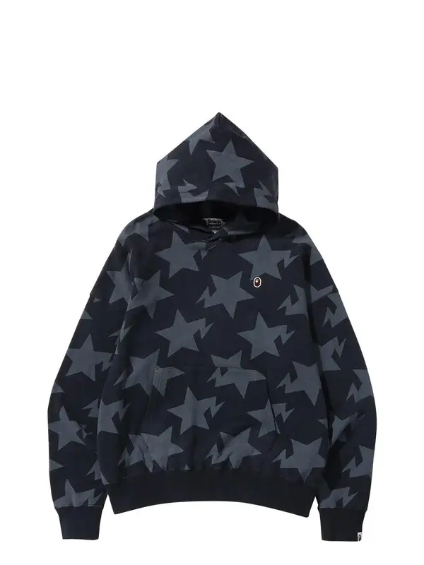 A BATHING APE All-over Star Print Loose Fit Pullover Hoodie - Black