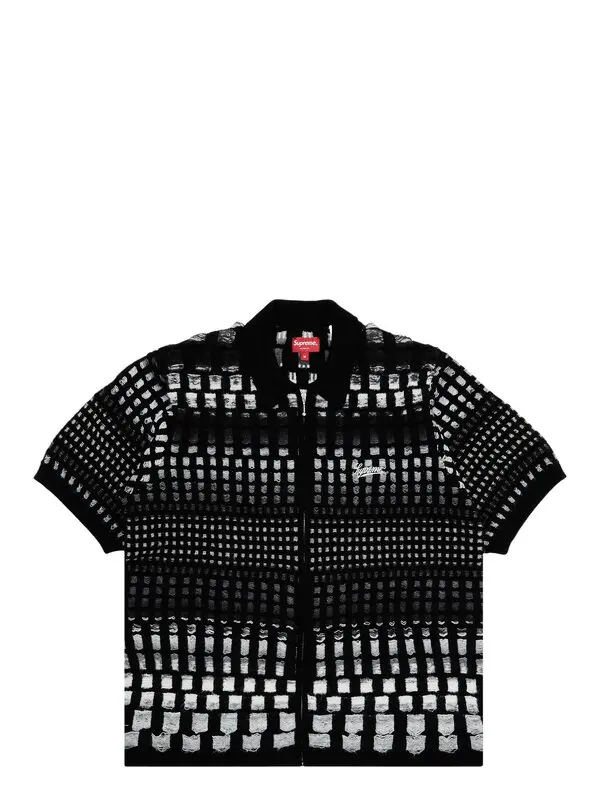 Supreme Gradient Grid Zip Up Polo - Black