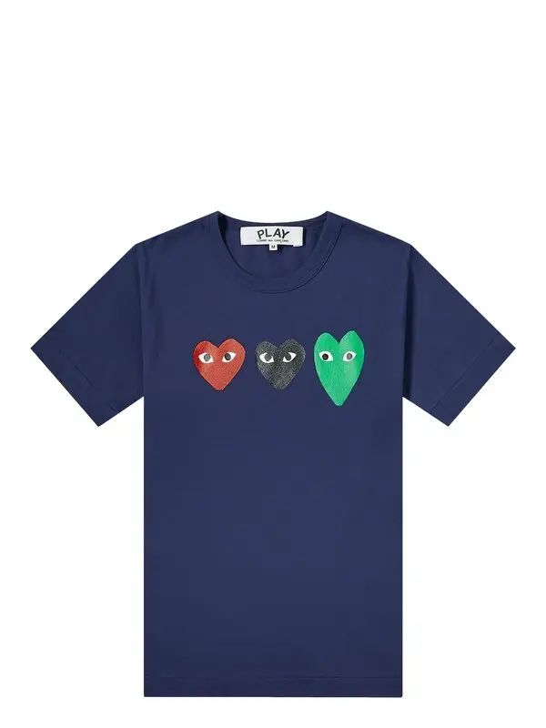 Play Comme Des Garcon Comme Des Garçons Short-sleeve Play T-shirt With Three Hearts 'navy - Blue