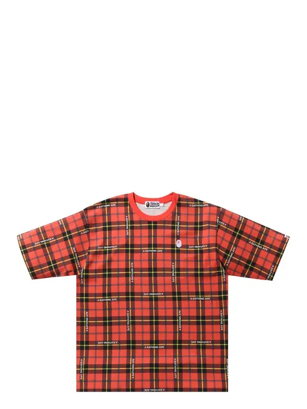 A BATHING APE Check Relaxed Fit One Point Tee - Red