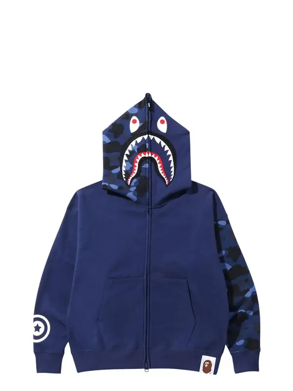 A BATHING APE Color Camo Giant Shark Loose Fit Full Zip Hoodie - Blue