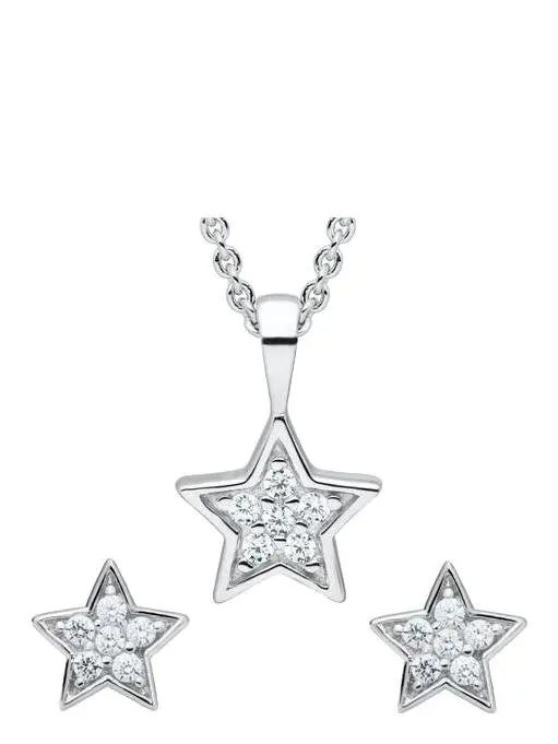 MIGNONETTE Sterling Pavé Star Pendant Necklace & Earrings Set - Silver
