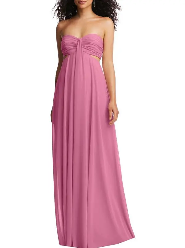Dessy Collection Strapless Empire Waist Chiffon Gown - Orchid Pink