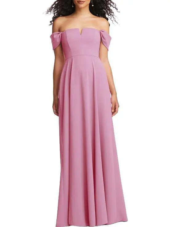 Dessy Collection Off-the-shoulder Crepe Gown - Powder Pink
