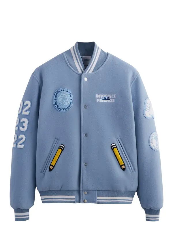 Kith X Invisible Friends Manteco Wool Varsity Jacket - Blue