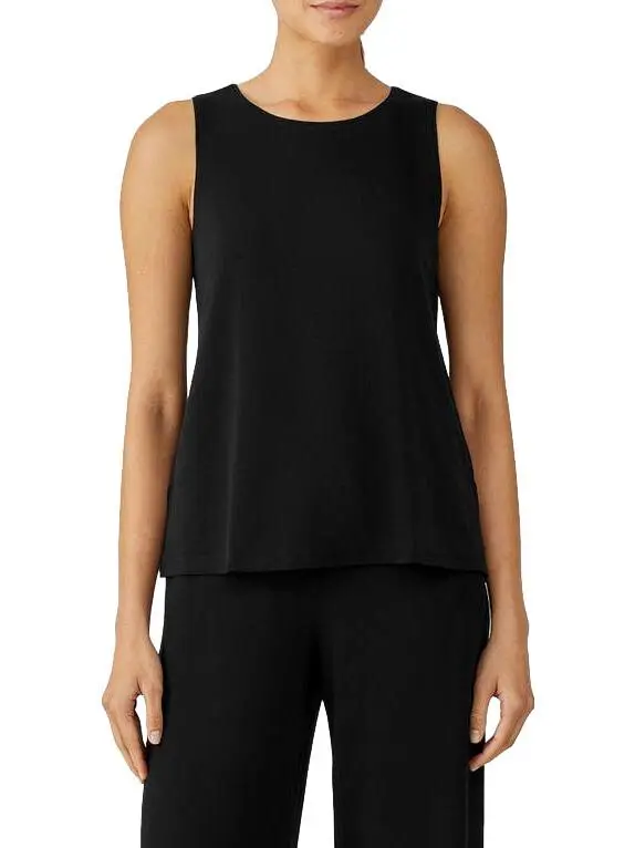 Eileen Fisher Jewel Neck Jersey Tank - Black