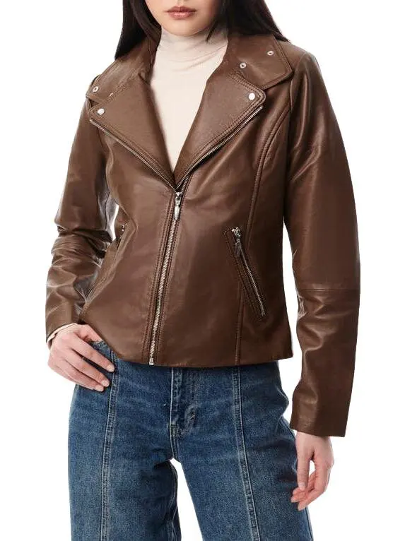 Bernardo Lambskin Leather Moto Jacket - Clay Brown