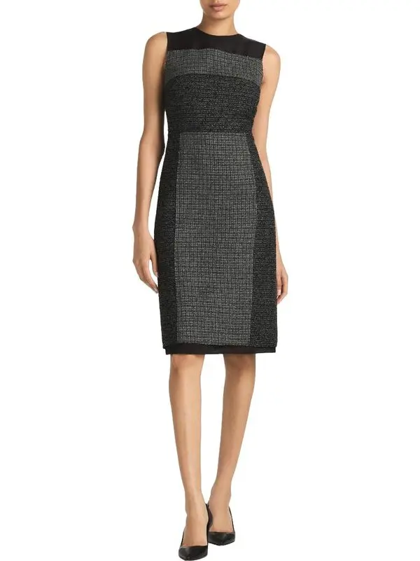St. John Micropattern Mixed Tweed Sheath Dress - Gray/ecru/black Multi
